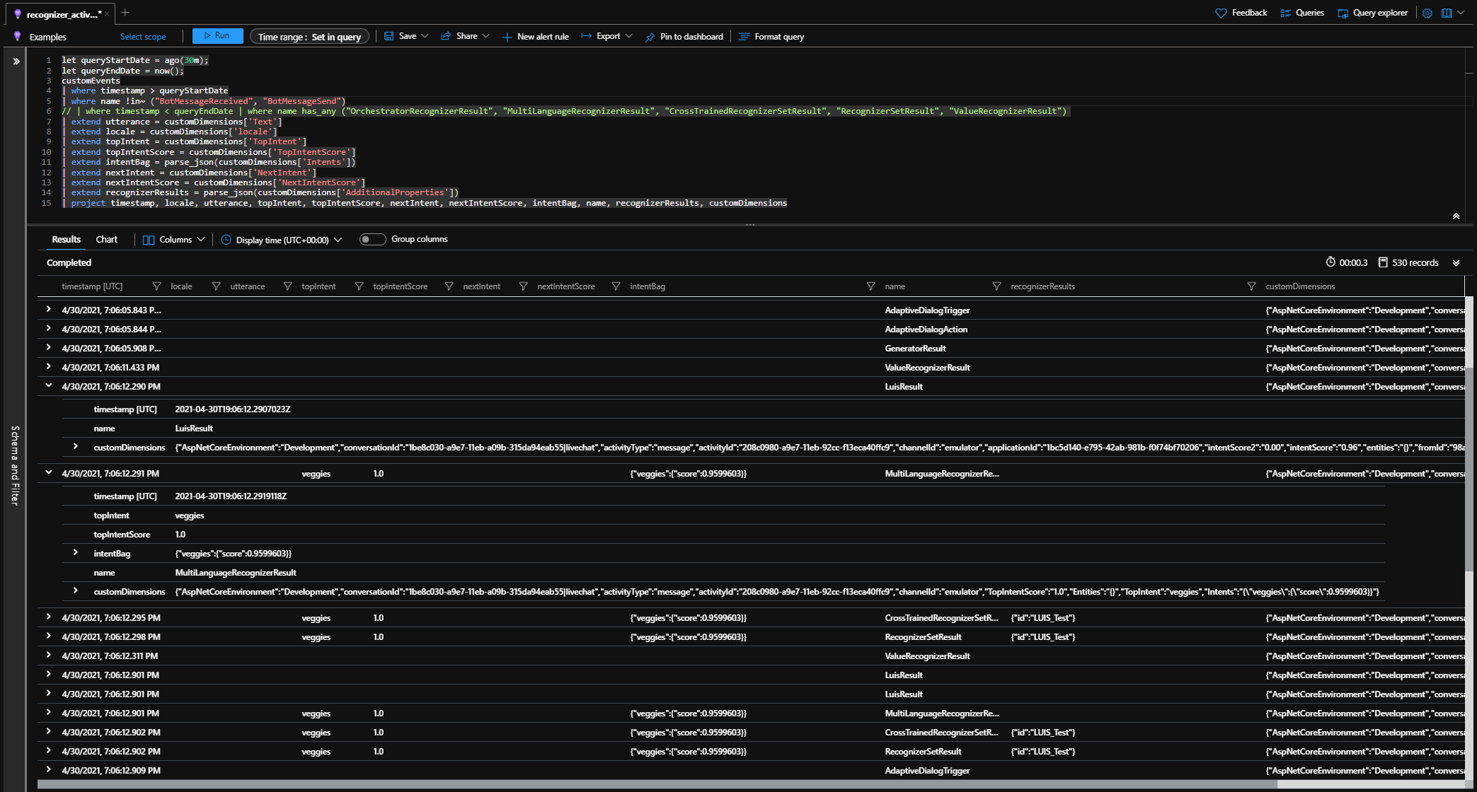 Utterance (customDimensions['Text']) is not reported in app insights inhibiting conversation ...