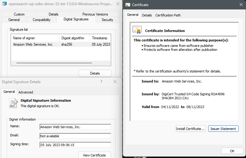 [release]: sign and release ODBC driver v.1.5.0.0 for Mac and Windows · Issue #3633 · opensearch ...
