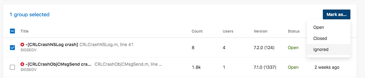 Missing feature under versions "Ignore Crashes" operation · Issue #488 · microsoft/appcenter ...