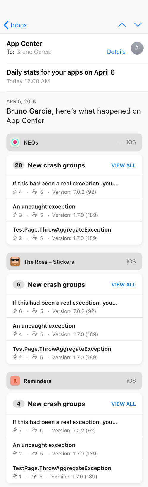 Daily crash report E-Mails · Issue #853 · microsoft/appcenter · GitHub