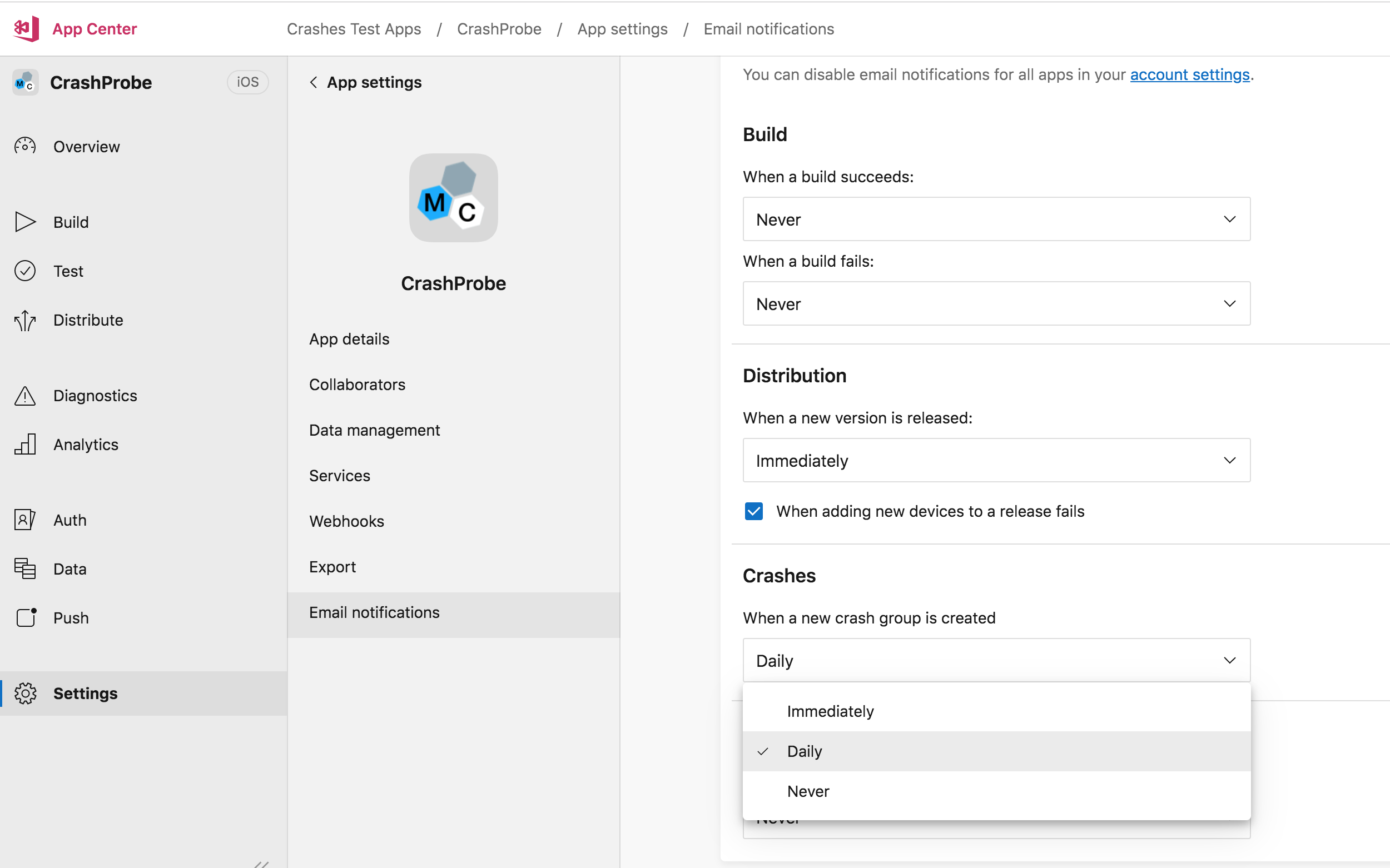 Daily crash report E-Mails · Issue #853 · microsoft/appcenter · GitHub
