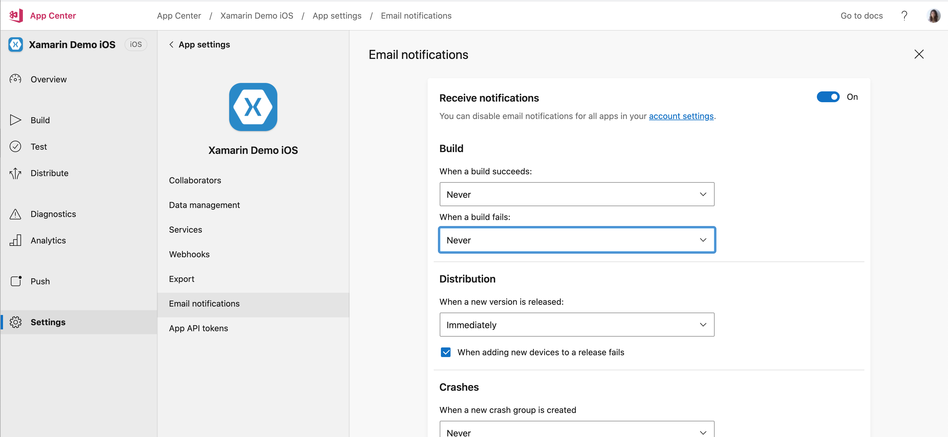Build status email notifications · Issue #1824 · microsoft/appcenter · GitHub