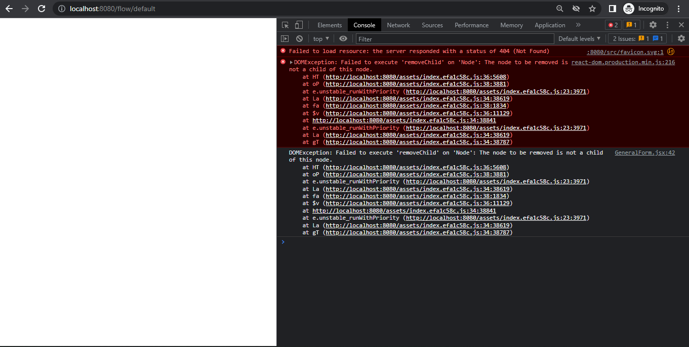DOMException: Failed to execute 'removeChild' on 'Node': The node to be removed is not a child ...