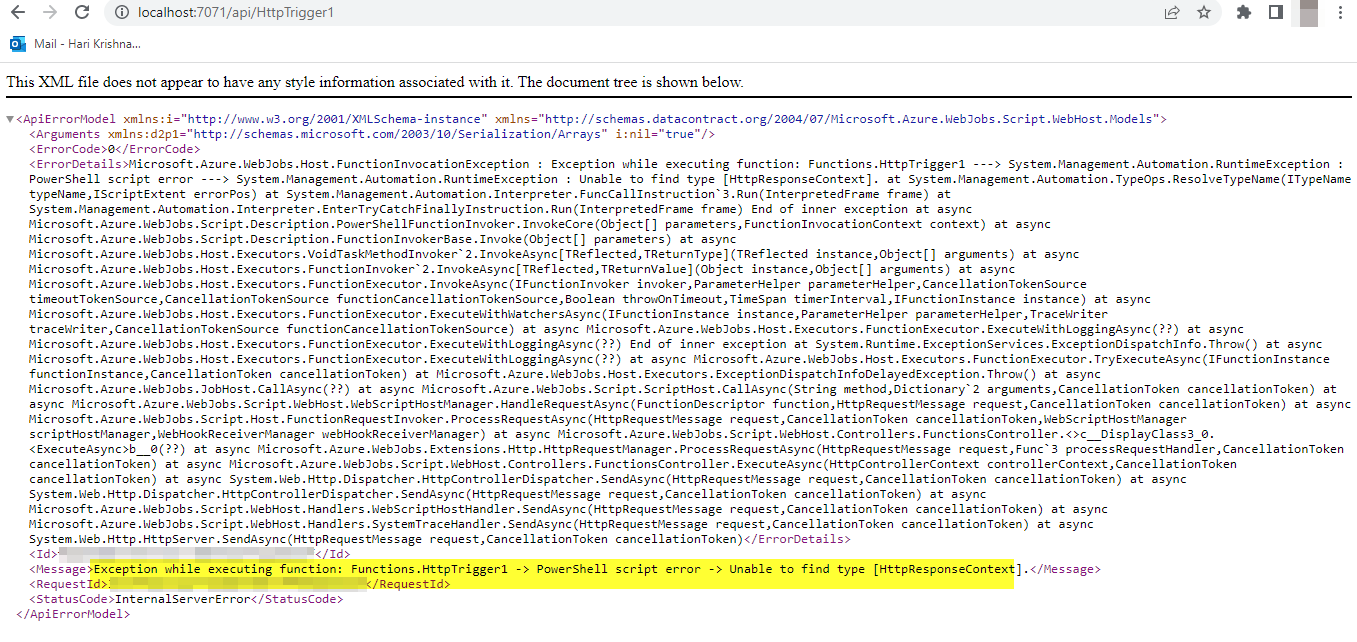Azure Functions Powershell Project Downloaded From Azure Portal Function App Not Working In