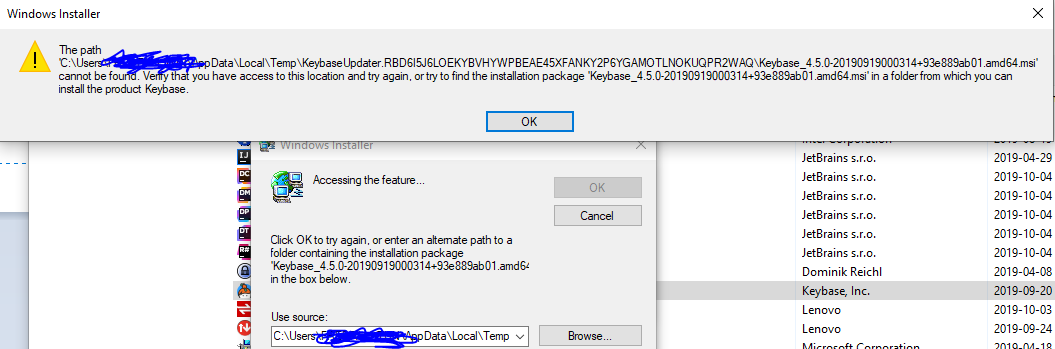 Cannot update or uninstall client · Issue #20687 · keybase/client · GitHub