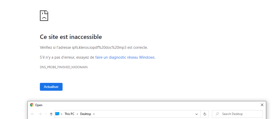 Clicking on description pdf opens an invalid page in addition of opening the file explorer ...