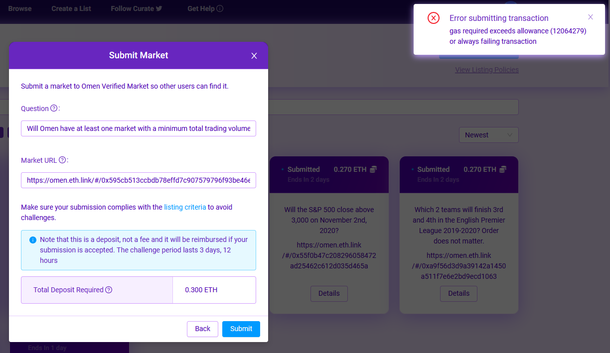 Gas error when trying to submit an item · Issue #149 · kleros/gtcr · GitHub