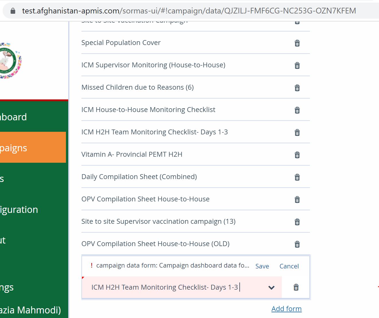 Not listing forms which already were added to campaigns · Issue #83 · AFG-Polio-Data/APMIS ...