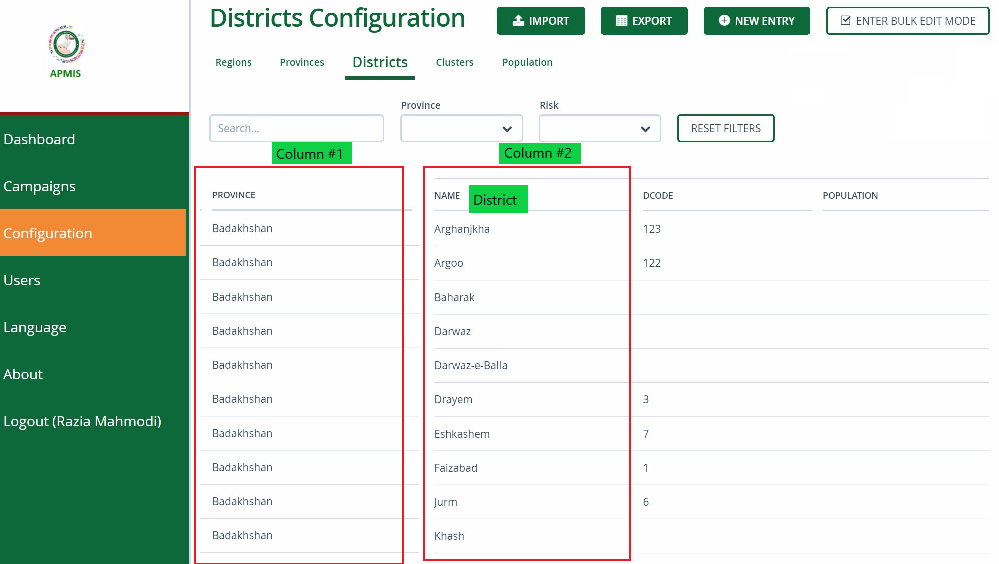 Configuration page: Org Unit changes to headers and ordering · Issue #154 · AFG-Polio-Data/APMIS ...