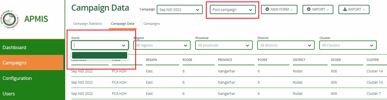 Filtering form based on Campaign Phase won't work · Issue #264 · AFG-Polio-Data/APMIS-Project ...