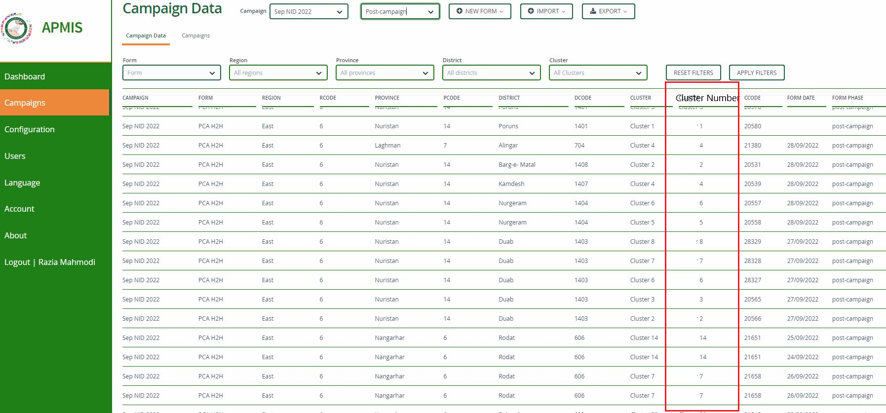 Adding cluster number in data rows list · Issue #272 · AFG-Polio-Data/APMIS-Project · GitHub