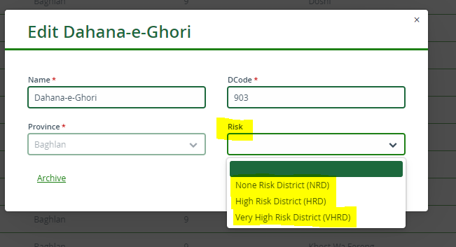 Renaming districts risk category · Issue #385 · AFG-Polio-Data/APMIS-Project · GitHub