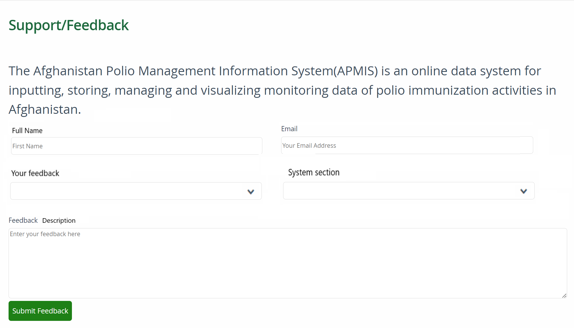 Changes on Support/Feedback page · Issue #457 · AFG-Polio-Data/APMIS-Project · GitHub