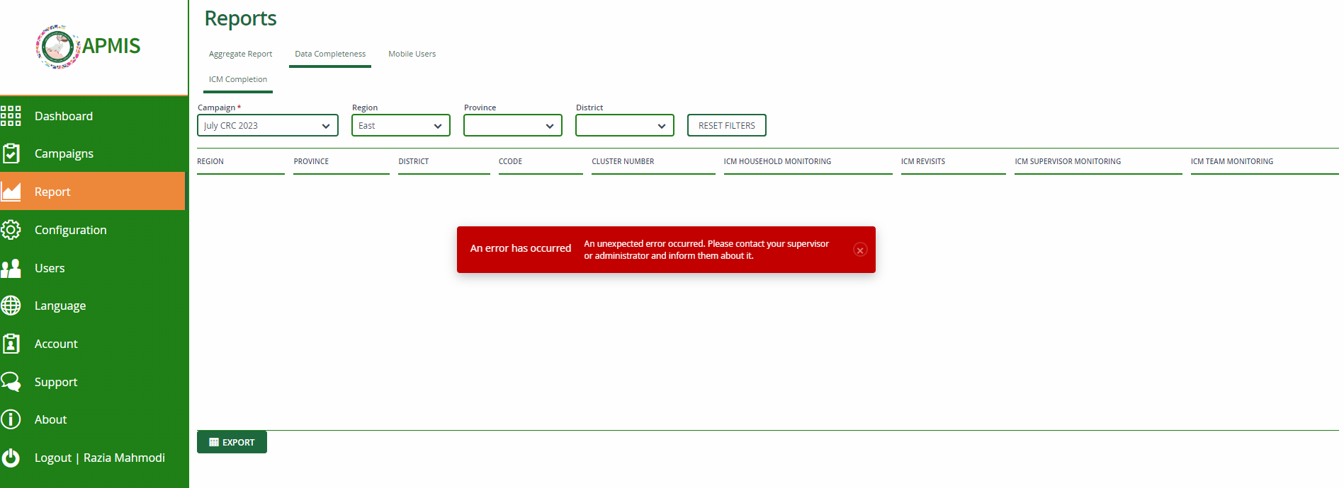 Data Completeness won't load the ICM Completion report · Issue #486 · AFG-Polio-Data/APMIS ...