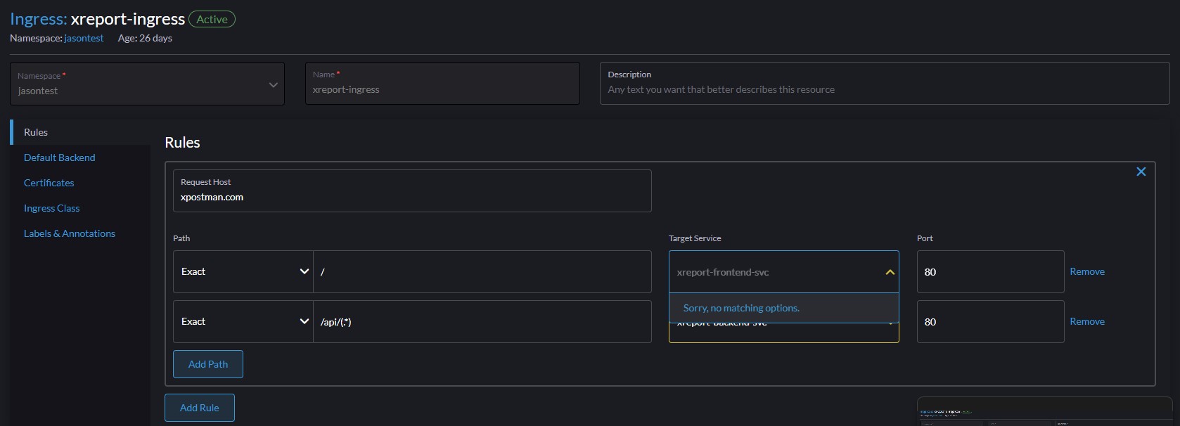 Bug Target Service Always Show No Matching · Issue 38826 · Rancher