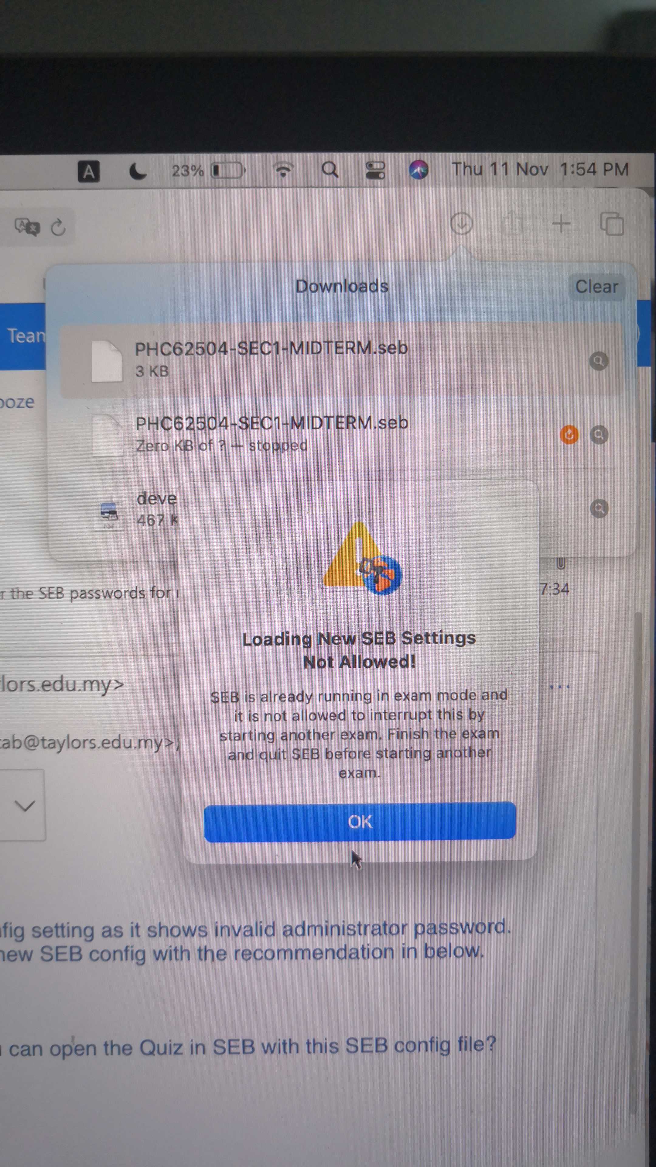 SEB 3.0 for macOS Received Pop up - "Loading New SEB Settings Not ...