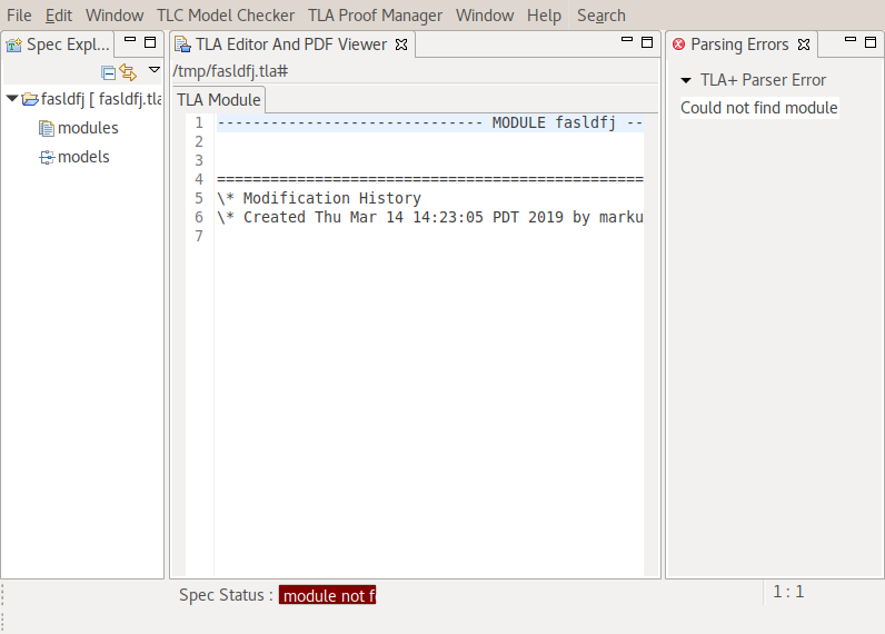 New spec wizard incorrectly accepts spec name ending in '#' · Issue #256 · tlaplus/tlaplus · GitHub