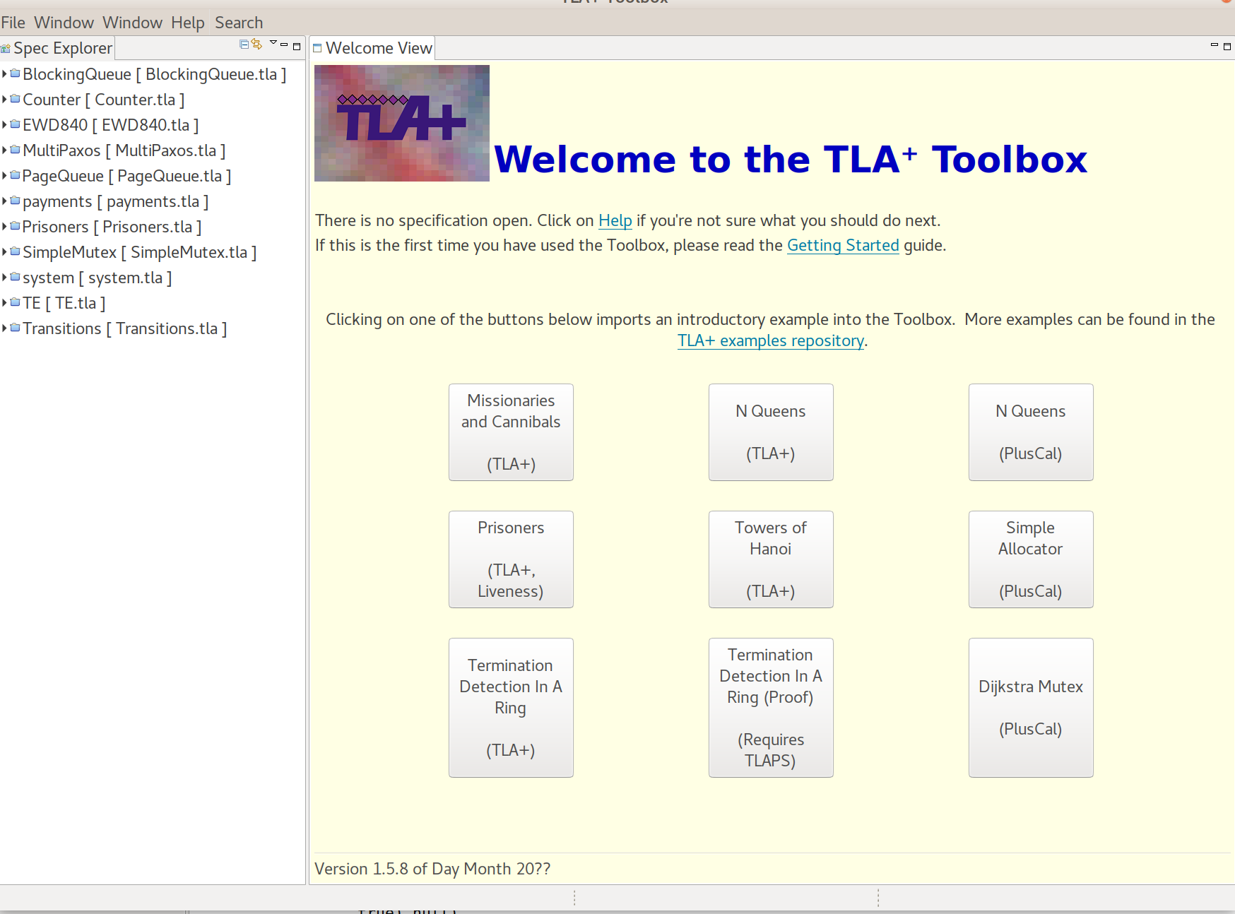 Improve first-user experience by including or linking to the TLA+ examples · Issue #223 ...