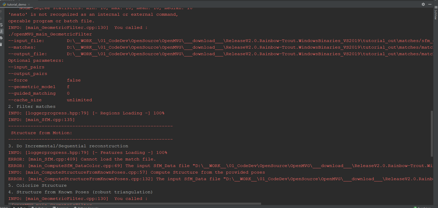 Problem in generating "matches.f.bin" of Release_v2.0 Python demo tutorial under Windows11 ...