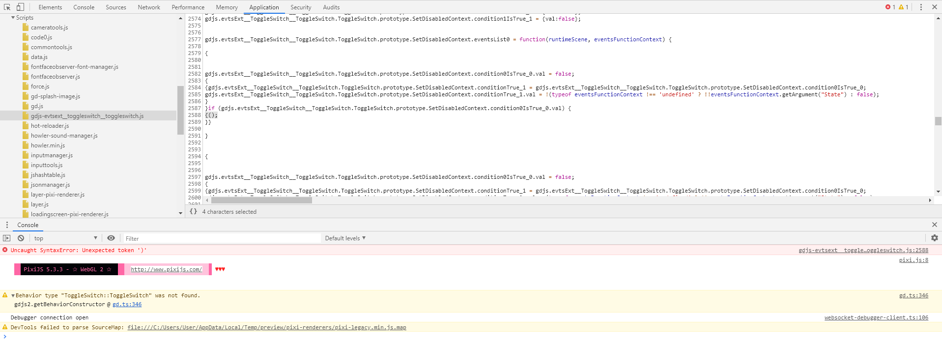 When "ToggleSwitch" is the only extension installed, a syntax error happens in the runtime ...