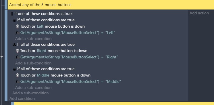 Add new conditions that allow text expressions to specify mouse buttons (similar to keyboard ...