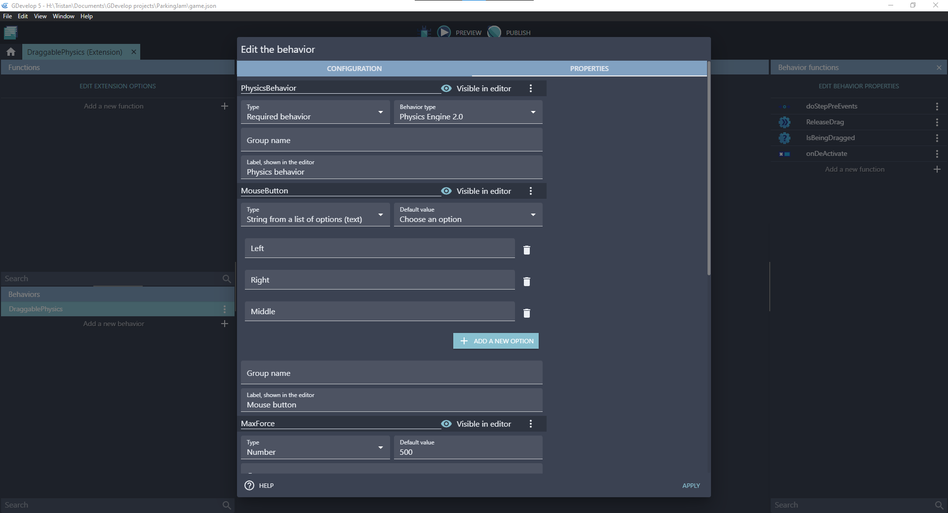 Formatting wrong when editing properties of a behavior · Issue #3935 · 4ian/GDevelop · GitHub