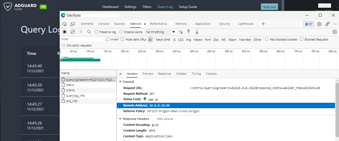 API query log endpoint returns queries for a larger scope than ...