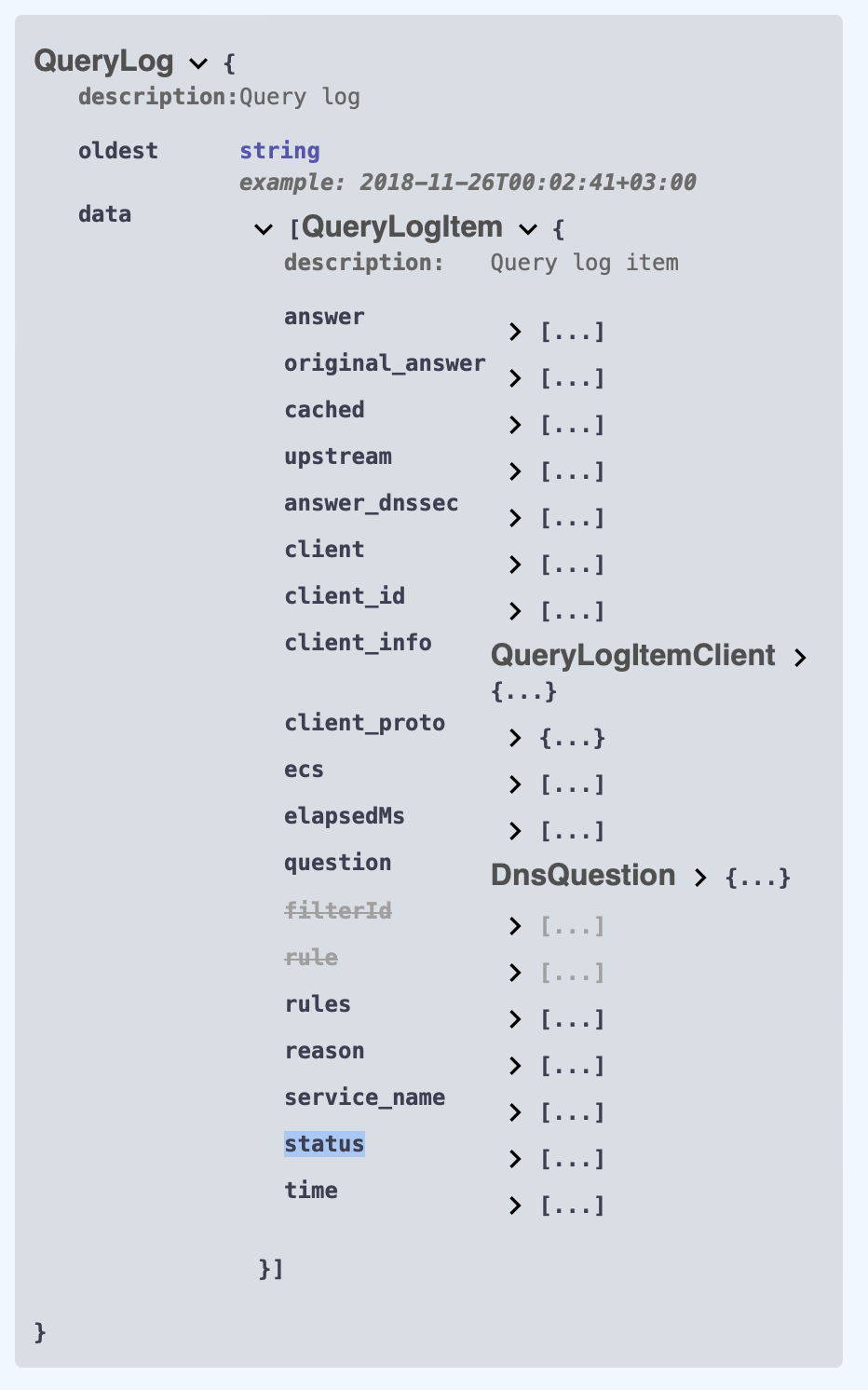 /control/querylog no longer returns 'status' value · Issue #5740 · AdguardTeam/AdGuardHome · GitHub