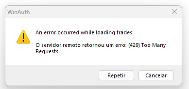 An error occurred while loading trades. The remote server returned an error: (429) Too Many ...
