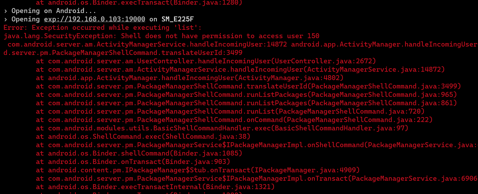 Exception occurred while executing 'list': getting expection error on expo app. · Issue #20636 ...