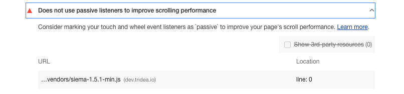 Lighthouse says: Does not use passive listeners to improve scrolling ...