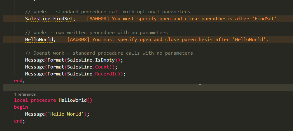 CodeCop Warning AA0008: Warning doesn't show up for standard procedure ...