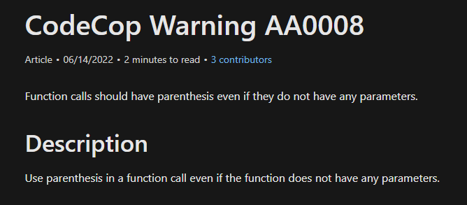 CodeCop Warning AA0008: Warning doesn't show up for standard procedure calls without any ...