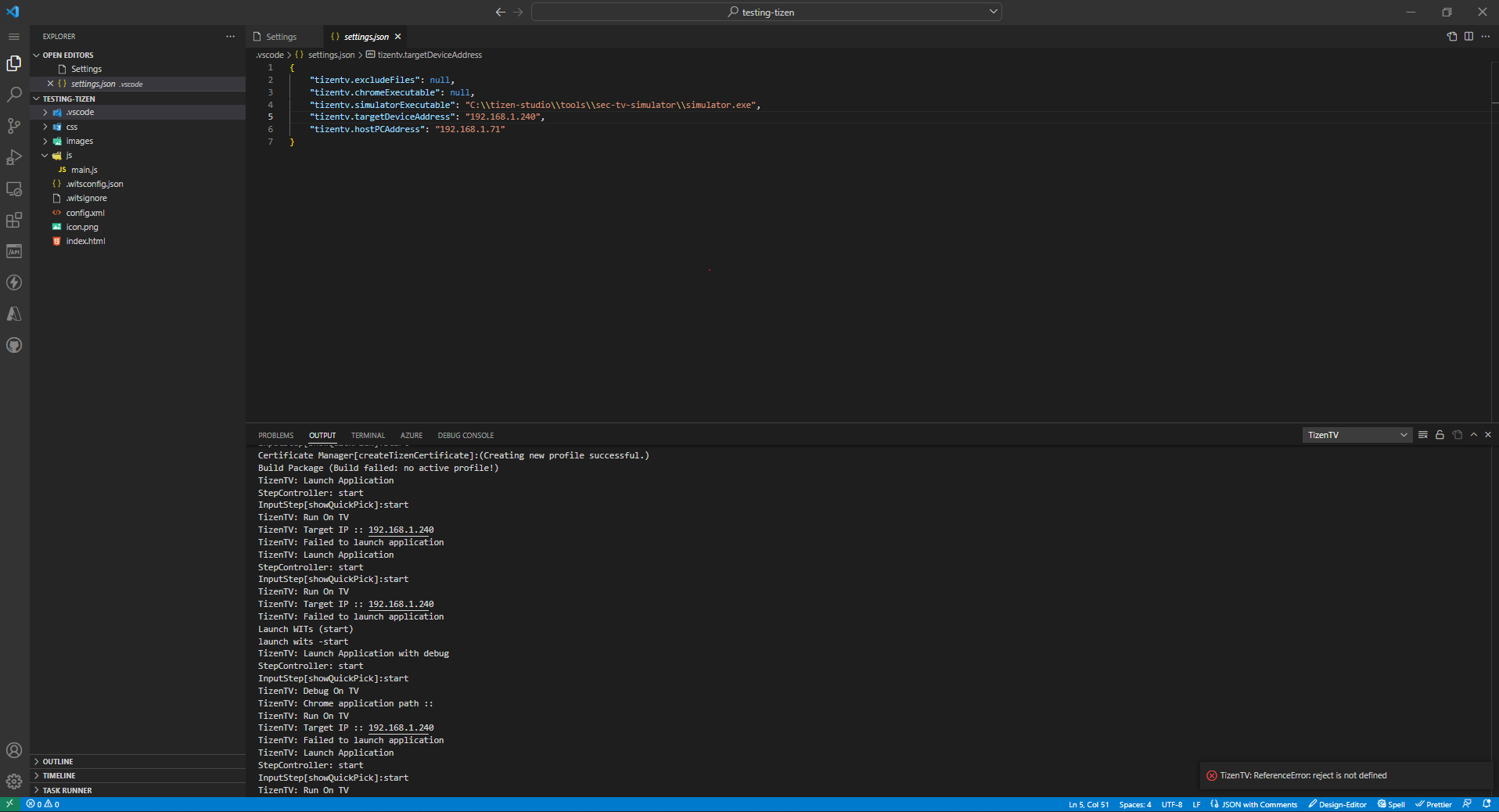 reject is not defined · Issue #19 · Samsung/vscode-extension-tizentv ...
