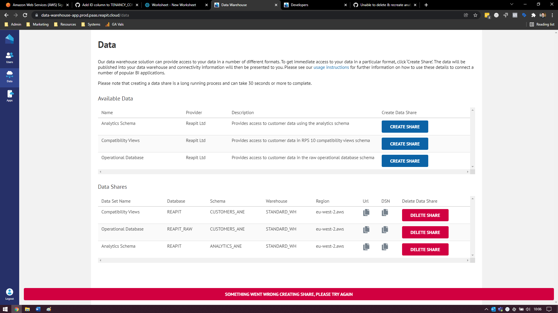 Unable to delete & recreate analytics schema share · Issue #5907 · reapit/foundations · GitHub