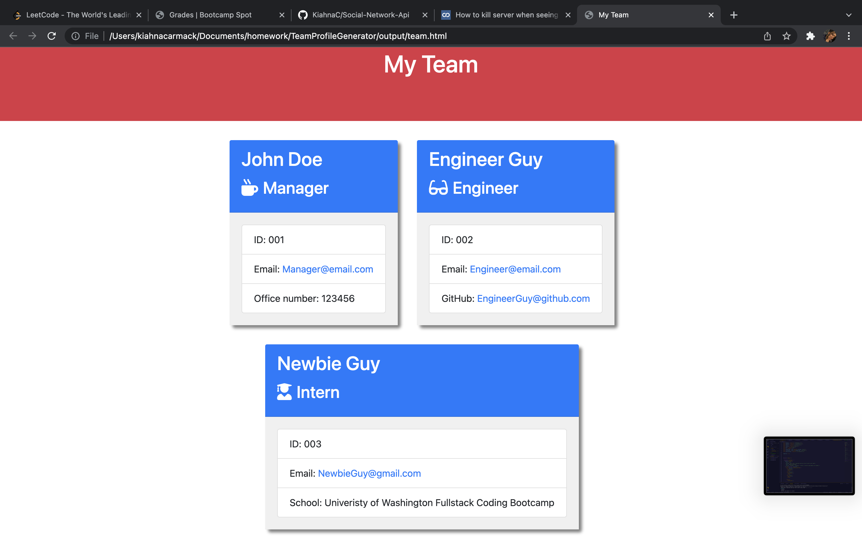 GitHub - KiahnaC/TeamProfileGenerator