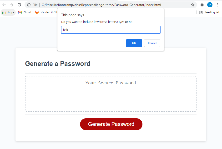 GitHub - prisc-e/Password-Generator: Prompts enable the user to select ...