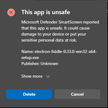 Cannot install, Windows indetifies Fiddle as malware · Issue #1415 · electron/fiddle · GitHub