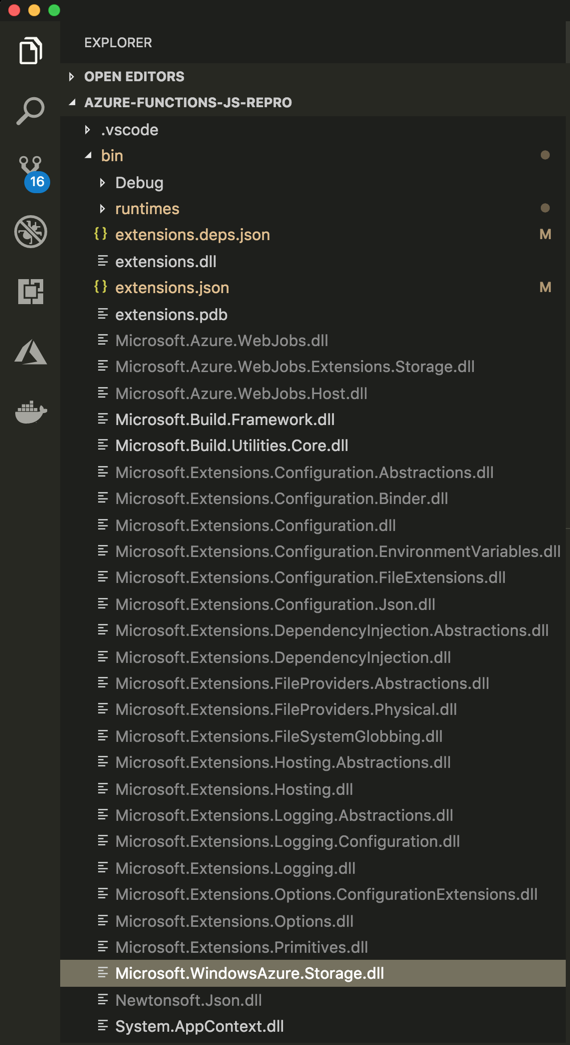 JavaScript Functions project: 'Microsoft.WindowsAzure.Storage: Not Found' (after-GA versions ...