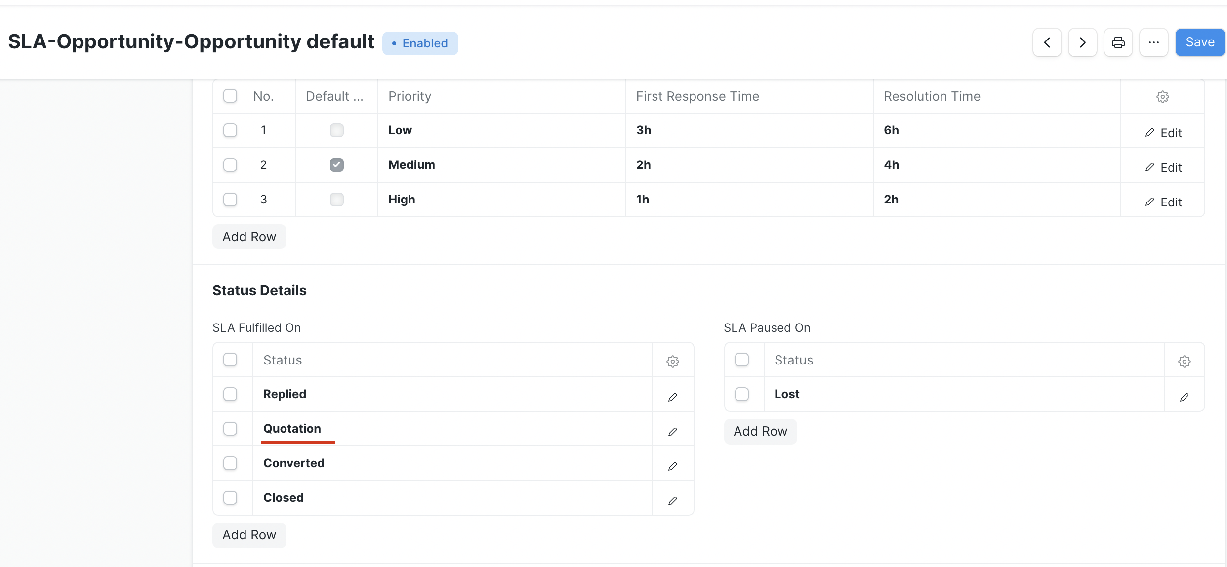 SLA status is not getting updated when the doctype status is ...