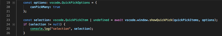 [Extension API] window.showQuickPick with { canPickMany: true } option ...
