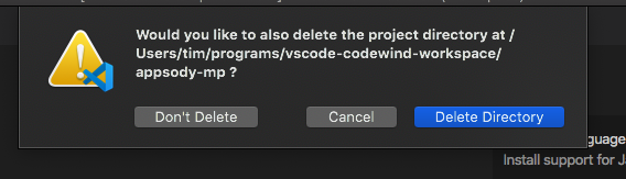 Change option from cancel to no for delete directory request when removing a project in VS Code ...