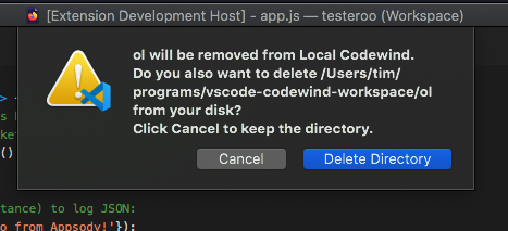 Change option from cancel to no for delete directory request when removing a project in VS Code ...