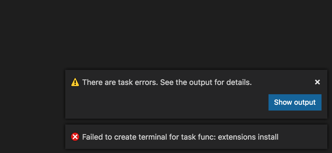 "Failed to create terminal for task func: extensions install" after Ctrl + c · Issue #1019 ...