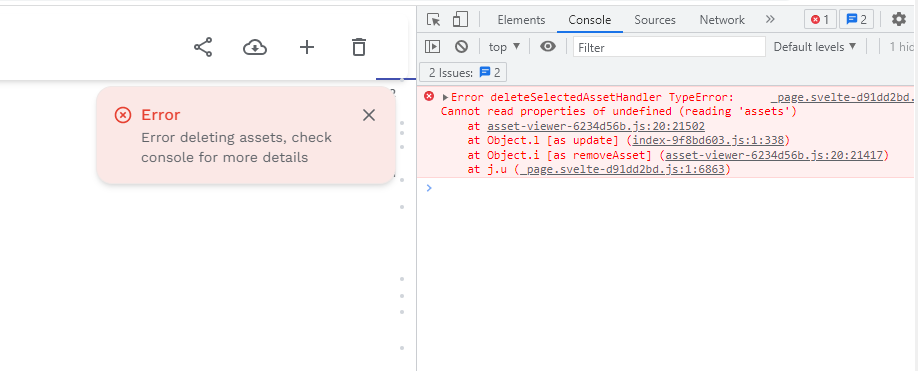[BUG] [Web] Deleting photos results to Console Error but photos were successfully deleted in the ...