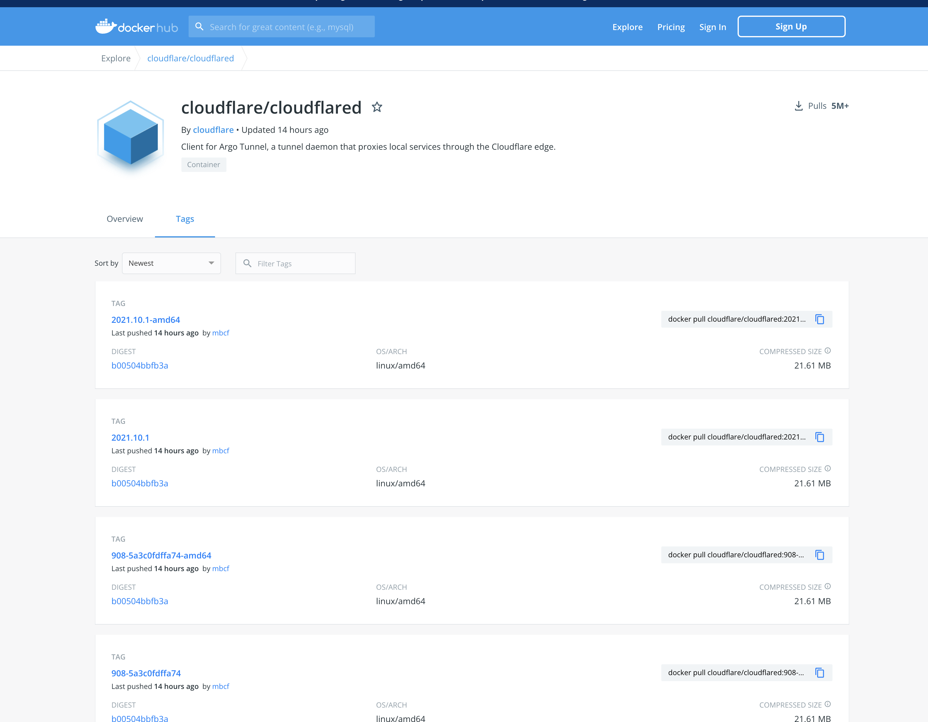 Image Missing from Dockerhub · Issue #486 · cloudflare/cloudflared · GitHub