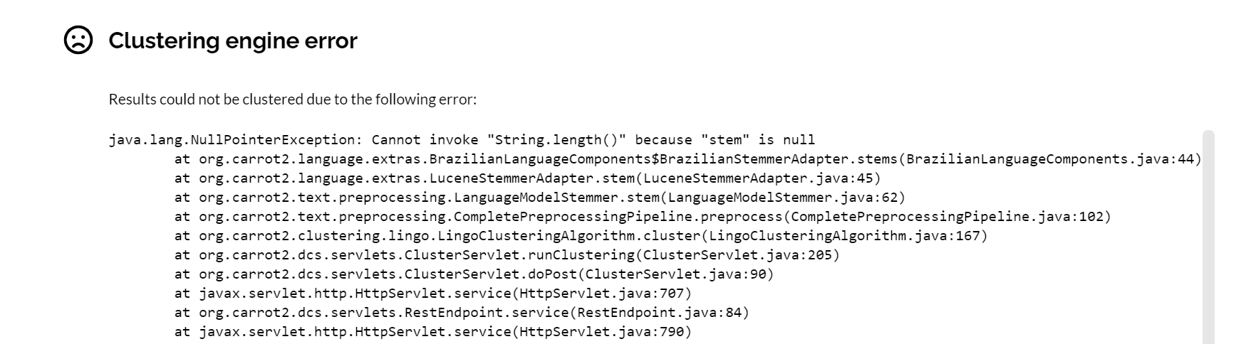 NullPointerException when clustering in Brazilian · Issue #152 · carrot2/carrot2 · GitHub