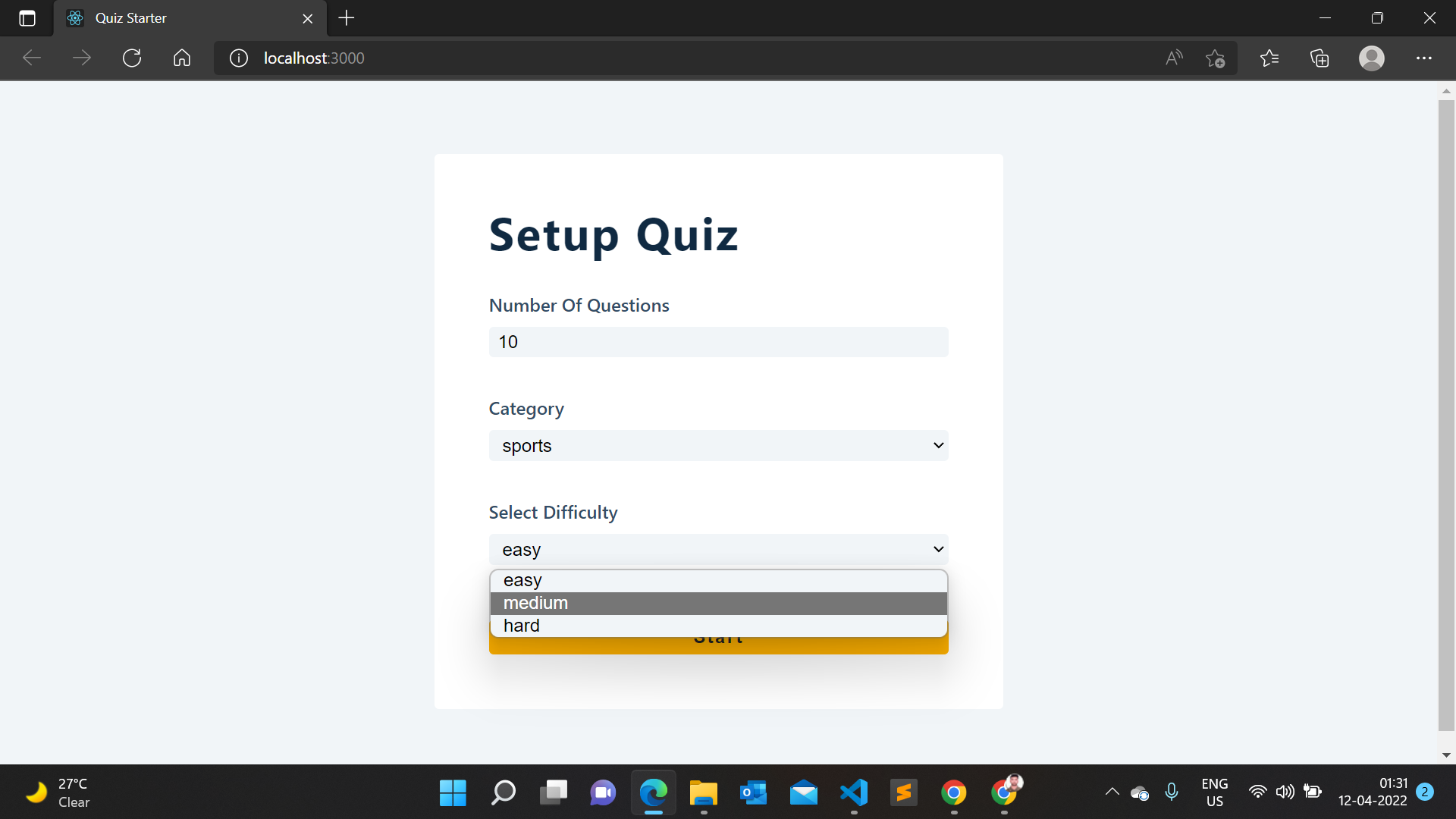 GitHub - vkp27/quiz-app: A quiz app using react js which fetches ...