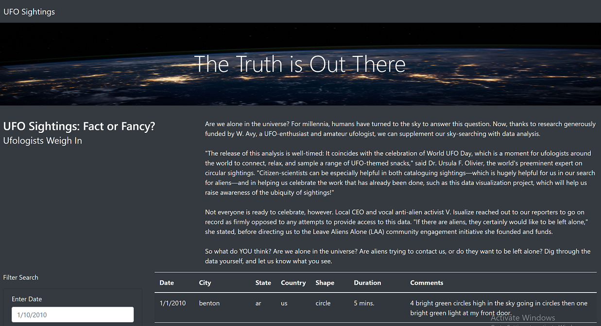GitHub - Shaza-Safi/UFOs: Interactive HTML webpage that allows users to query UFO sighting data ...
