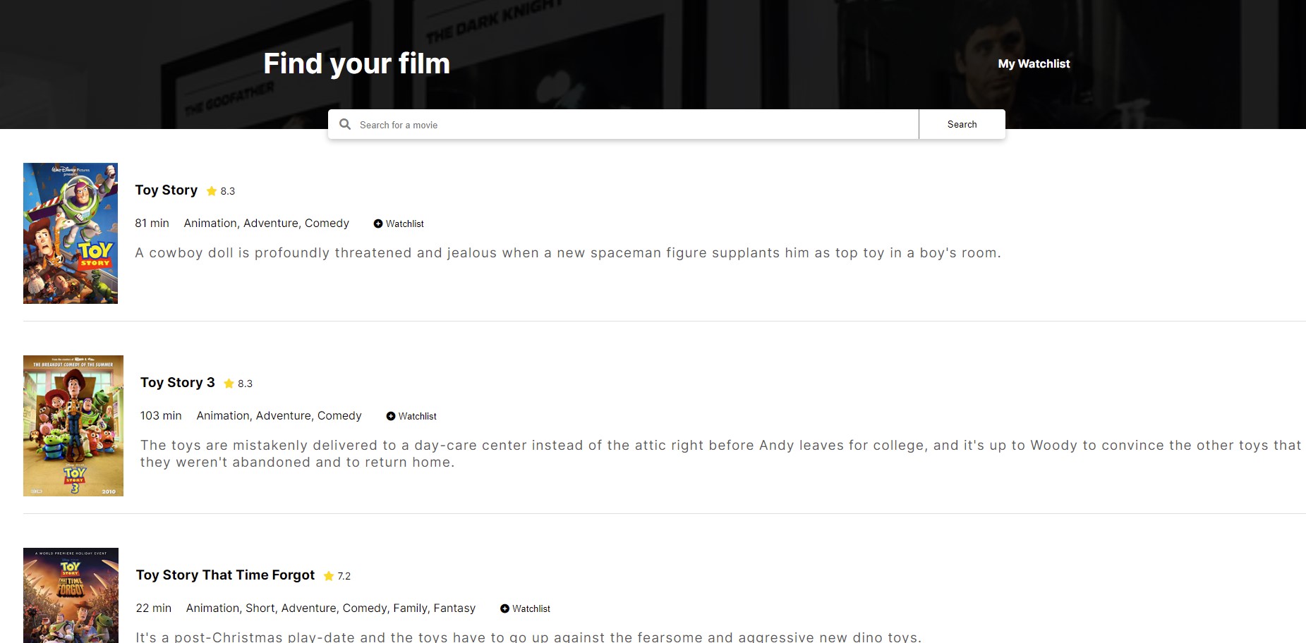 GitHub - cjsachs/Movie-Watchlist: Using the OMDB API